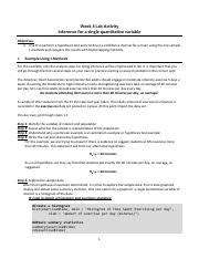 Lab Activity Week 8 One Sample T Methods Pdf Week 8 Lab Activity Inference For A Single
