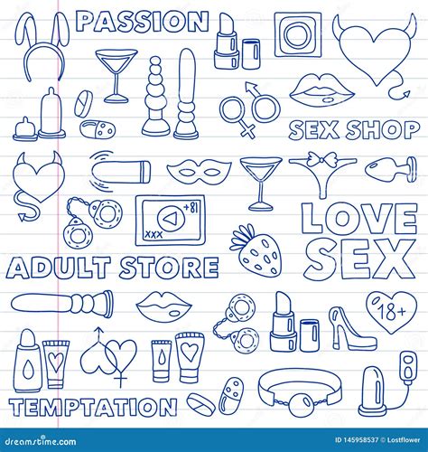 Vetor Ajustado Com Cones Da Loja Do Sexo Fundo Er Tico Dos Jogos Da Fetiche Ilustra O Do Vetor