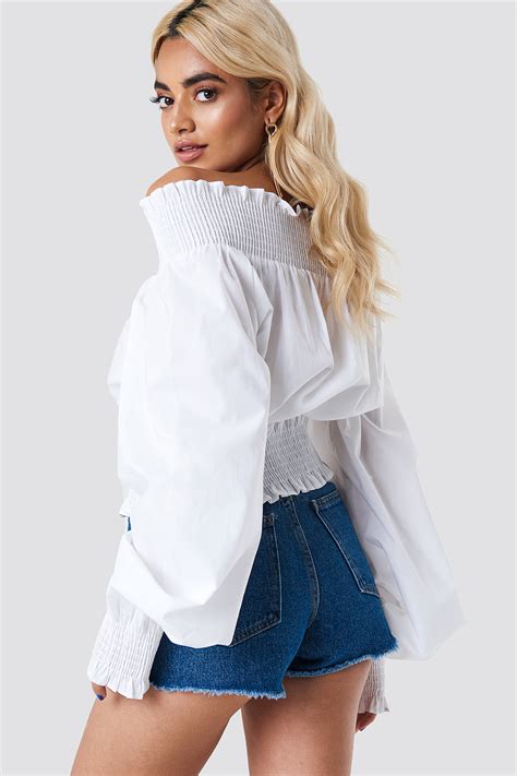Balloon Sleeve Off Shoulder Blouse White Na