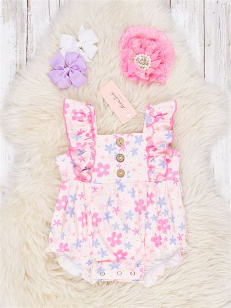 Pink And Periwinkle Floral Ruffle Romper Ruffle Romper Floral Ruffle
