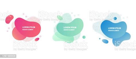 흰색 배경에 격리 된 추상 액체 모양세트입니다 유체 형태 파도 선이 있는 그라데이션 배너 모던 로고 벡터 설계 0명에 대한 스톡