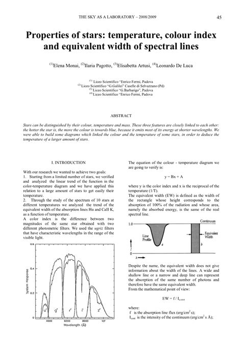 Temperature Colour Index And Equivalent Width Of Spectral Lines Docslib
