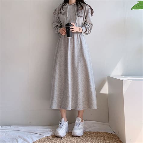 일레븐메이 [당일발송 3만장판매🔥후기극찬🔥교복템] 잘록 몸매 후드 롱 원피스 스타일리시 허리밴딩 위시버킷