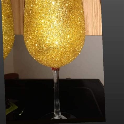 Other Custom Gold Glitter Wine Glasses Poshmark