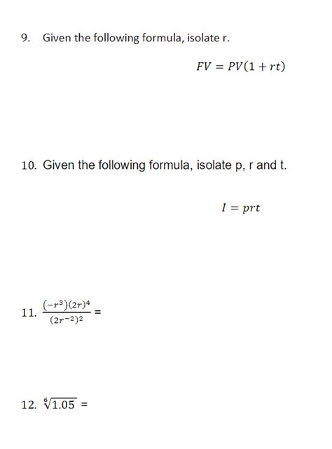 Solved 9. Given the following formula, isolate r. | Chegg.com