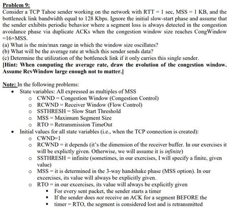 Solved Problem 9 Consider A Tcp Tahoe Sender Working On The