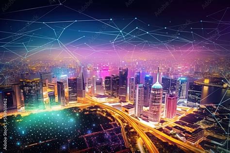 Smart City Abstract Dot Connections Gradient Lines And Aesthetic Wave Designs In A Big Data