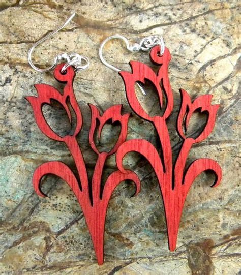 Tulips Laser Cut Wood Earrings From Reforested Wood Etsy