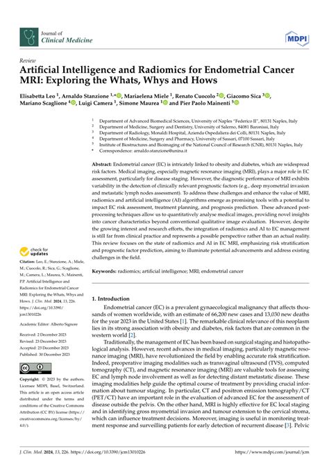 Pdf Artificial Intelligence And Radiomics For Endometrial Cancer Mri