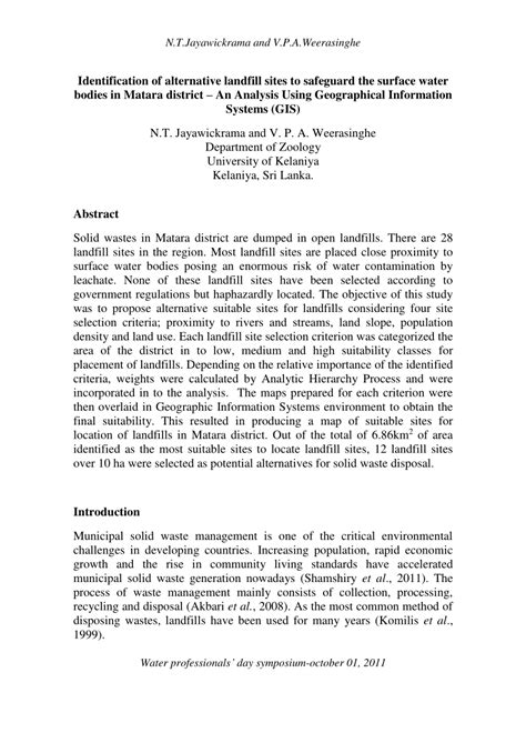 Pdf Gis‐ahp Integrated Approach For Optimized Landfill Site Selection For Matara District