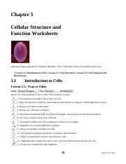 CELL Biology Chapter 3 Worksheets 1 6 Pdf Chapter 3 Cellular Structure And Function