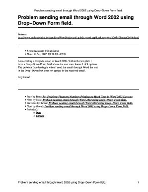 Fillable Online Problem Sending Email Through Word 2002 Using Drop Down