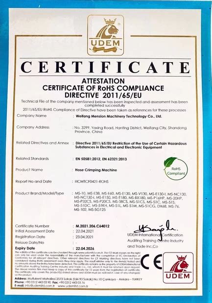 China Weifang Mension Machinery Technology Co Ltd Quality Control