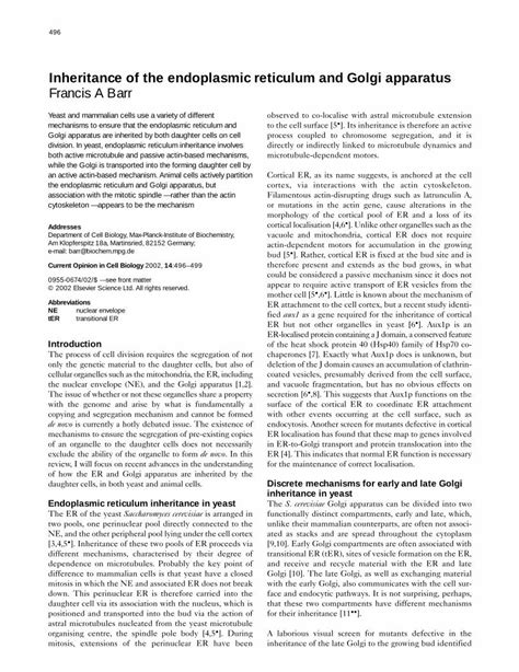 Pdf Inheritance Of The Endoplasmic Reticulum And Golgi Apparatus