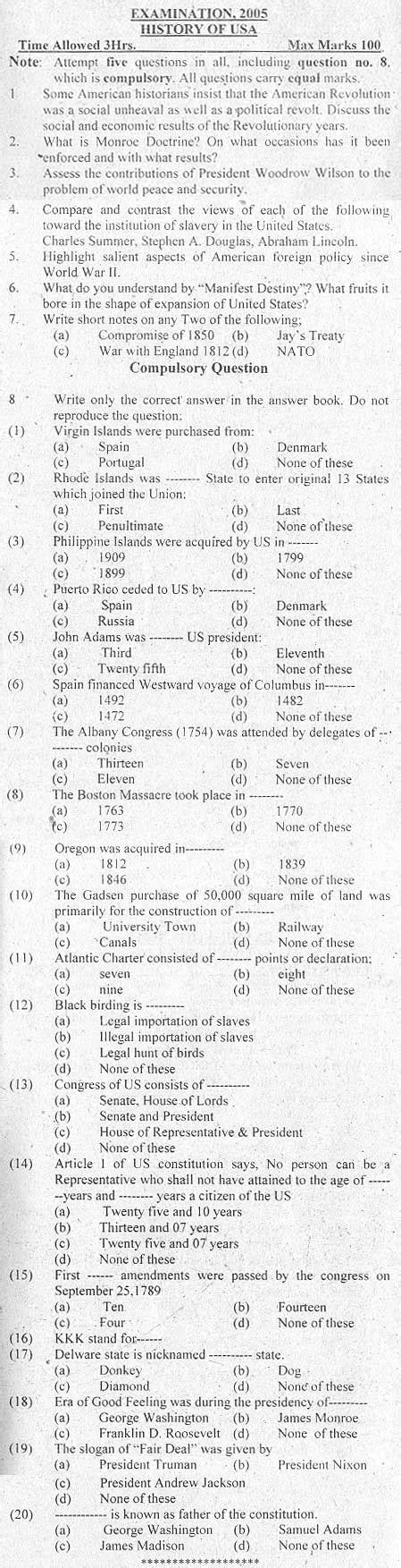 Css History Of Usa Paper I
