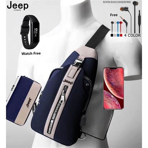 Jual VOSS OFFICIAL X JEEP 5IN1 TAS USBPORT WATERPROOF FREE JAM DOMPET