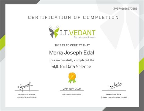 Maria Joseph Edal On Linkedin Datascience Sql Continuouslearning Itvedant Professionalgrowth