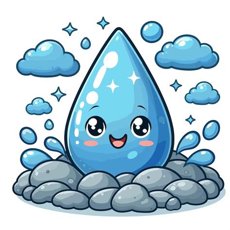 A Cartoonish Water Droplet Is Surrounded By Rocks And Clouds Premium Ai Generated Vector