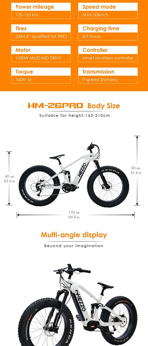 1500w48v175ah Bafang Central Motor 26 Inch Carbon Fiber Snow Tire