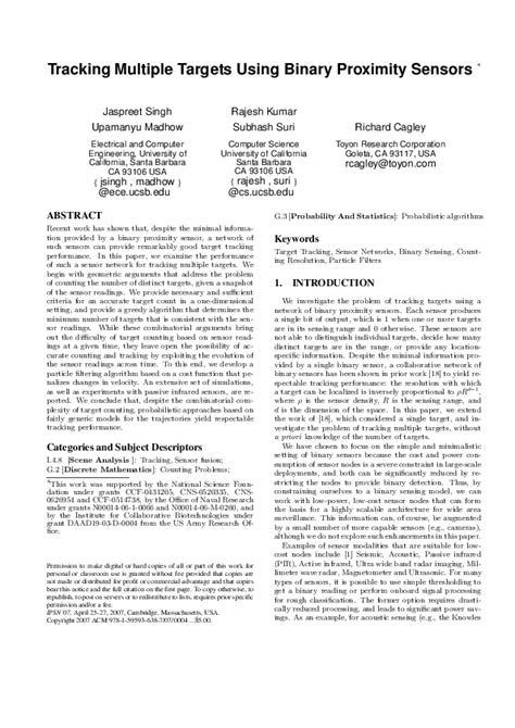 Pdf Tracking Multiple Targets Using Binary Proximity Sensors