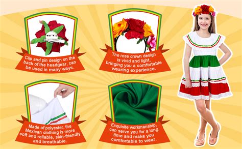 Xtinmee 2 Pcs Girls Traditional Mexican Fiesta Dress Kit