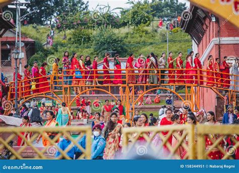 Nepali Hindu Women Waiting In Line Editorial Photo Image Of Girl