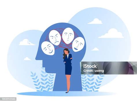 허위 증후군 행복하거나 슬픈 표정으로 마스크 양극성 장애 가짜 얼굴과 감정 심리학 거짓 행동 또는 속임수vector 일러스트레이터 Theatrical Performance에