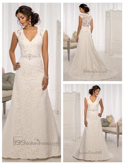 Elegant Cap Sleeves V Neck A Line Wedding Dresses With Illusion Back