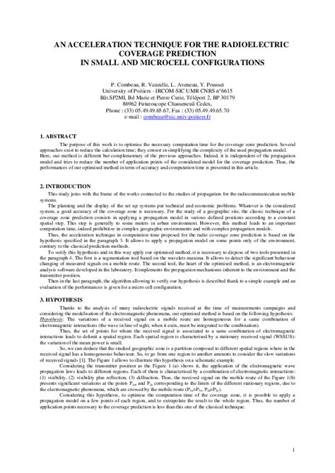 Pdf An Acceleration Technique For The Radioelectric Coverage Prediction In Small And Microcell