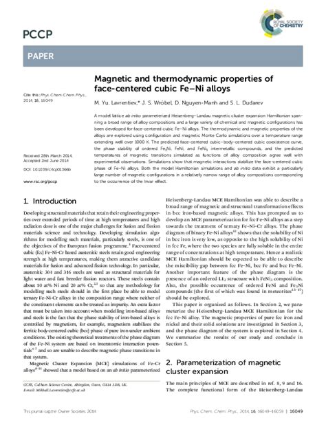 Pdf Magnetic And Thermodynamic Properties Of Face Centered Cubic Fe Ni Alloys
