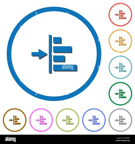 Increase Left Indentation Of Content Flat Color Vector Icons With Shadows In Round Outlines On