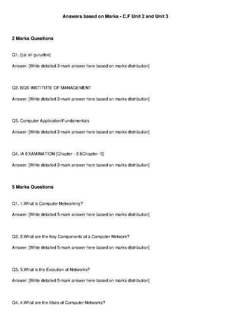 Answers Cf Unit 2 And 3 2 And 5 Marks Questions Explained Studocu