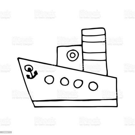 선박 아이콘 스티커 스케치 핸드 그린 낙서 벡터 미니멀리즘 흑백 물 수송 어린이 스타일 관광에 대한 스톡 벡터 아트 및 기타 이미지 Istock