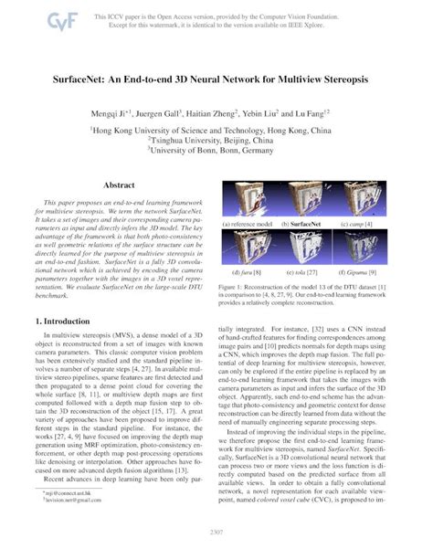 Pdf Surfacenet An End To End 3d Neural Network For Multiview · Surfacenet An End To End