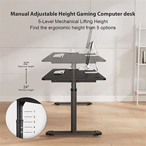 Eureka Ergonomic 60 Inch Manual Height Adjustable Computer Gaming Desk