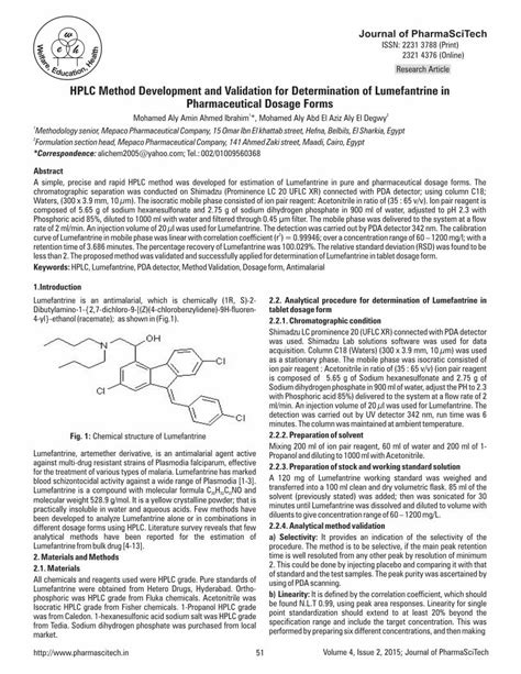 Pdf Hplc Method Development And Validation For · Pdf Filelumefantrine