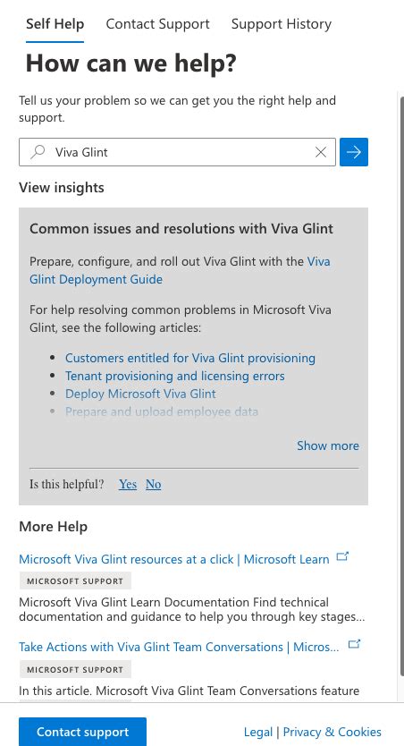 获取对 viva glint 的支持 viva microsoft learn
