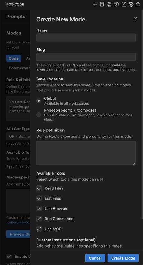 Customizing Modes Roo Code Docs