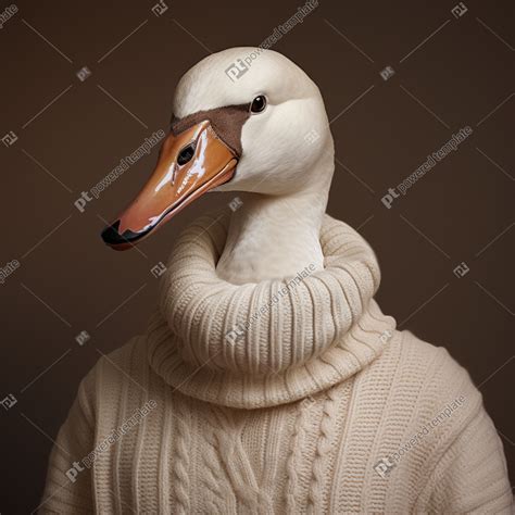 Hyper Realistic Swan Head Portrait In White Roll Neck Sweater Ai