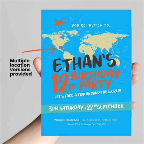 Travel World Map Birthday Invitation Bundle Around The World Invite
