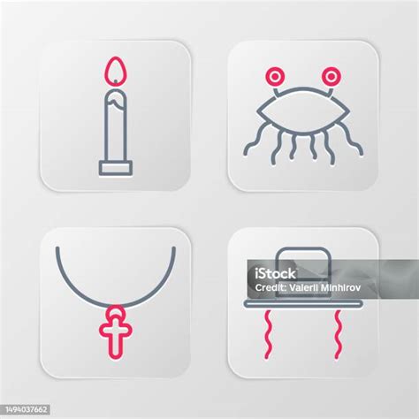 사이드락이 있는 정통 유대인 모자 사슬에 기독교 십자가 파스타파리즘 불타는 촛불 아이콘을 설정합니다 벡터 0명에 대한 스톡 벡터
