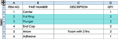 hiding and displaying table rows or columns 2016 solidworks help
