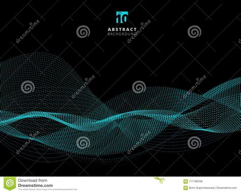 Abstract Dots Pattern Blue Particle Waves On Dark Background Wit Stock