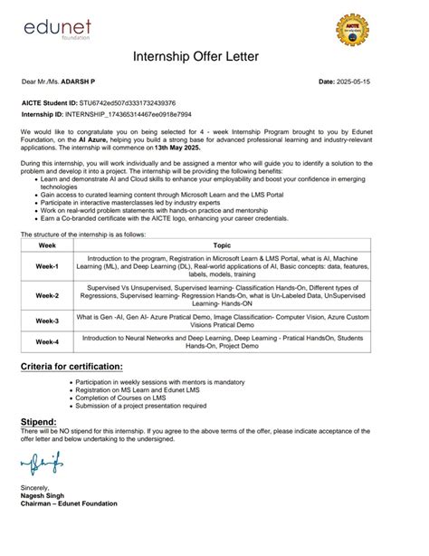 Internship Ai Microsoftazure Edunetfoundation Aicte Machinelearning Adarsh P