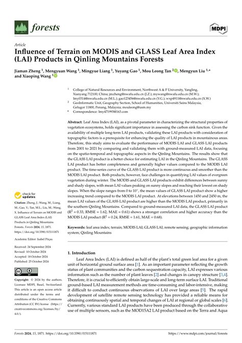 Pdf Influence Of Terrain On Modis And Glass Leaf Area Index Lai Products In Qinling