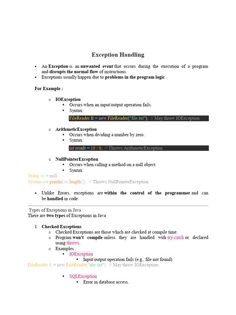 Java Exception Handling Explained Pdf Computer Program Programming
