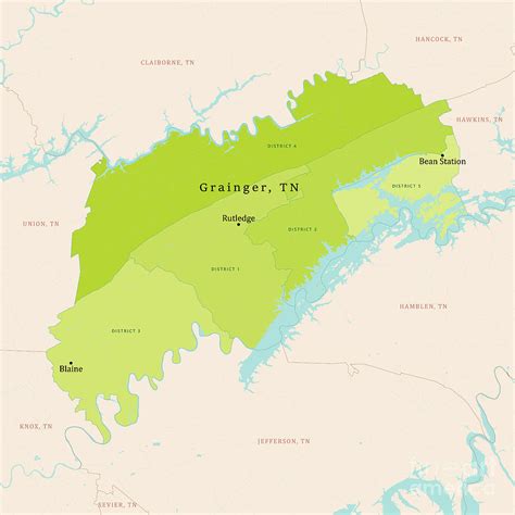 Tn Grainger County Vector Map Green Digital Art By Frank Ramspott