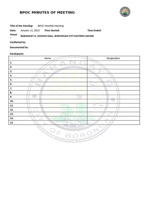 Bpoc Blank Format Minutes Pdf