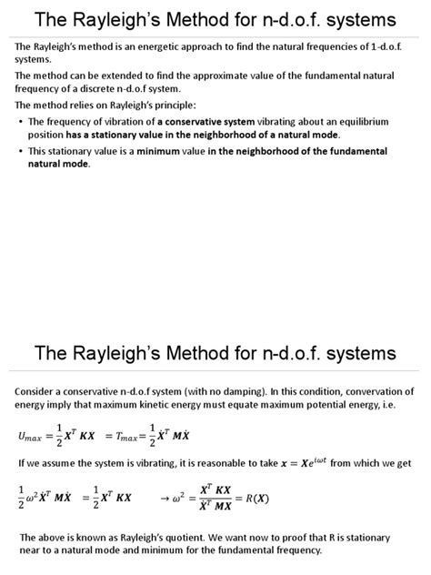 9the Rayleighs Method Pdf Eigenvalues And Eigenvectors Algebra