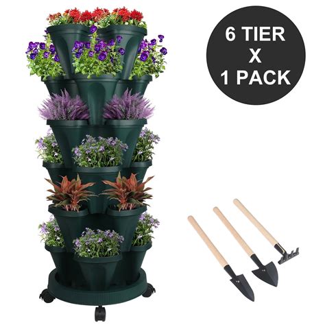 6 Tier Stackable Planter With Wheels And Tools Indooroutdoor Herb